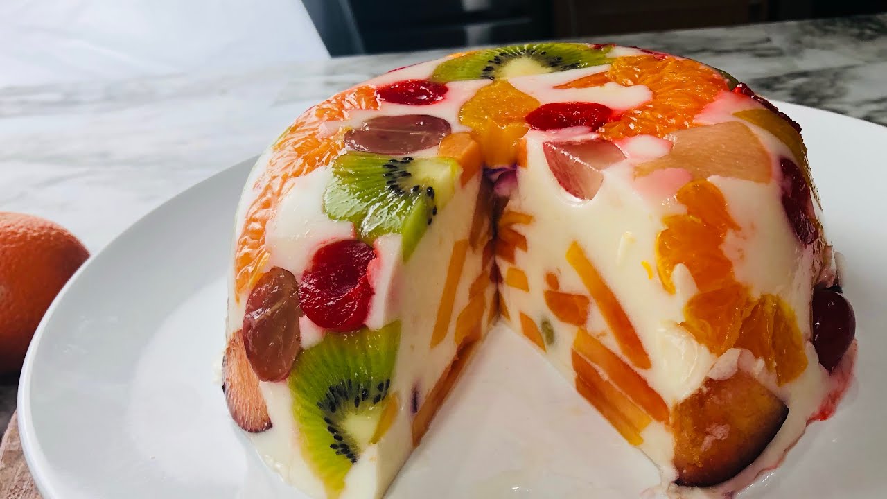 Jelly fruit cake recipe | just need Yogurt and fruit| jelly Pudding ...