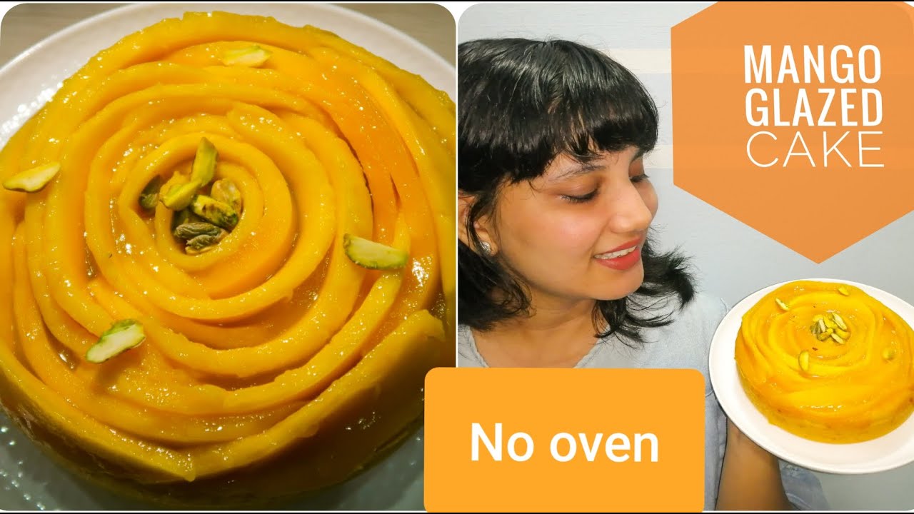 EGGLESS मैंगो केक | MANGO FLOWER CAKE WITH GLAZE RECIPE। Mango glaze cake recipe # ...