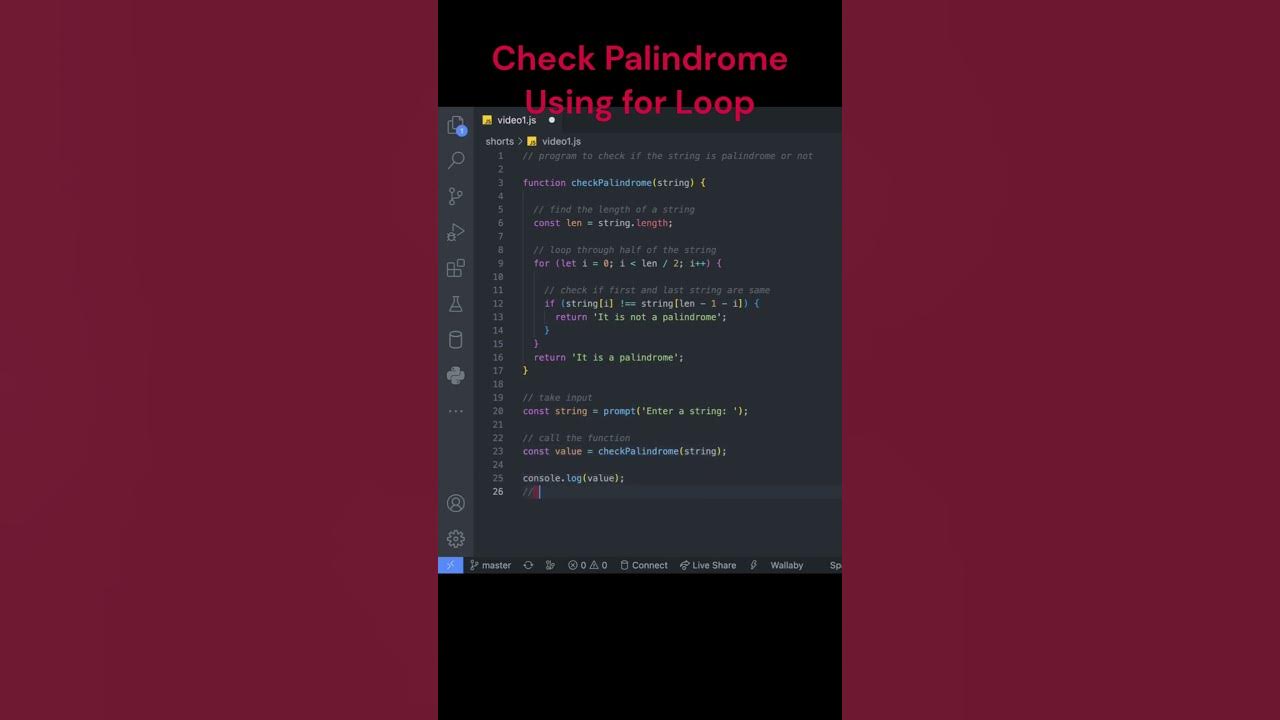 Check Palindrome Using For Loop Shorts Youtube
