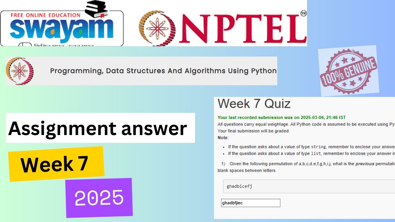 Nptel Week 7 Programming Data Structures And Algorithms In Python 8869
