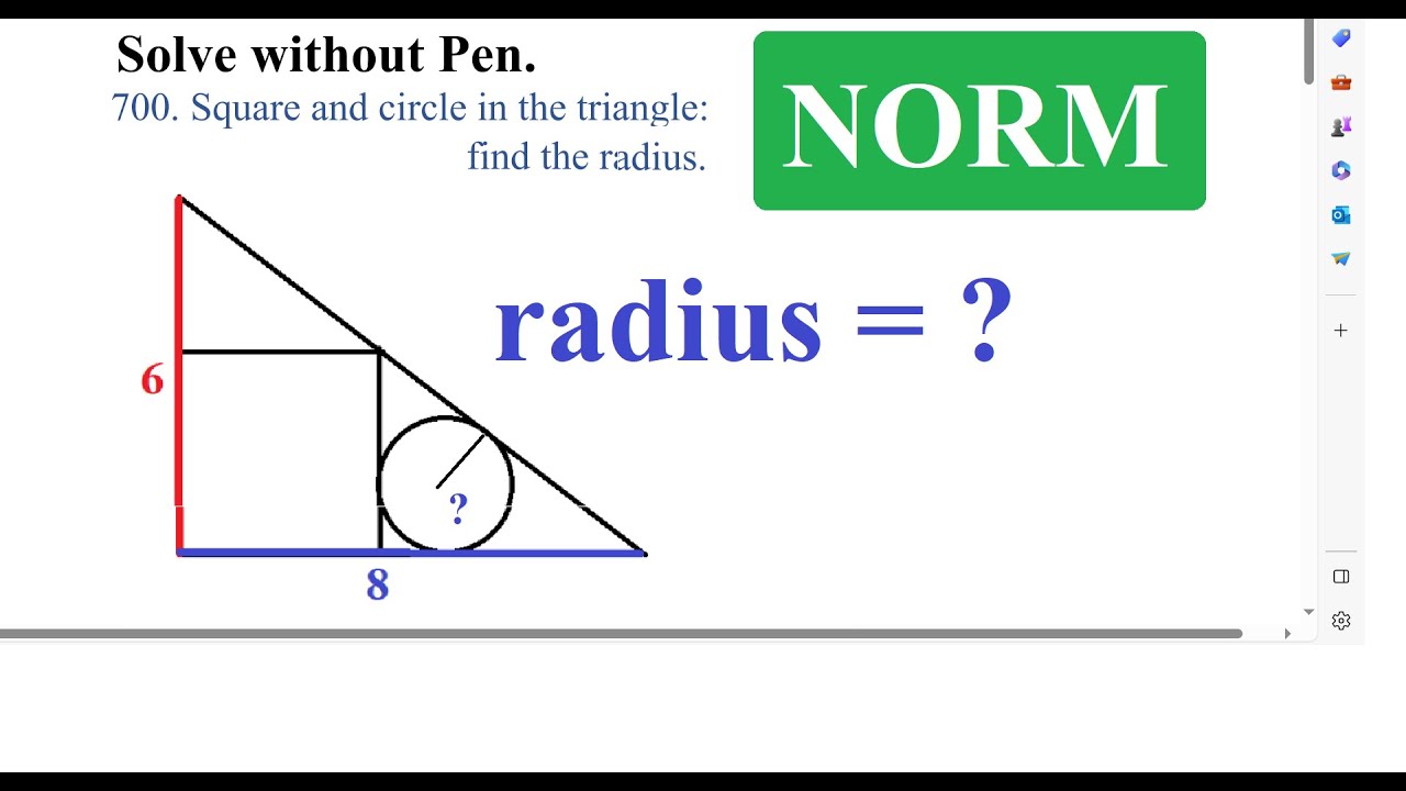 700. Square and circle in the triangle: find the radius. - YouTube