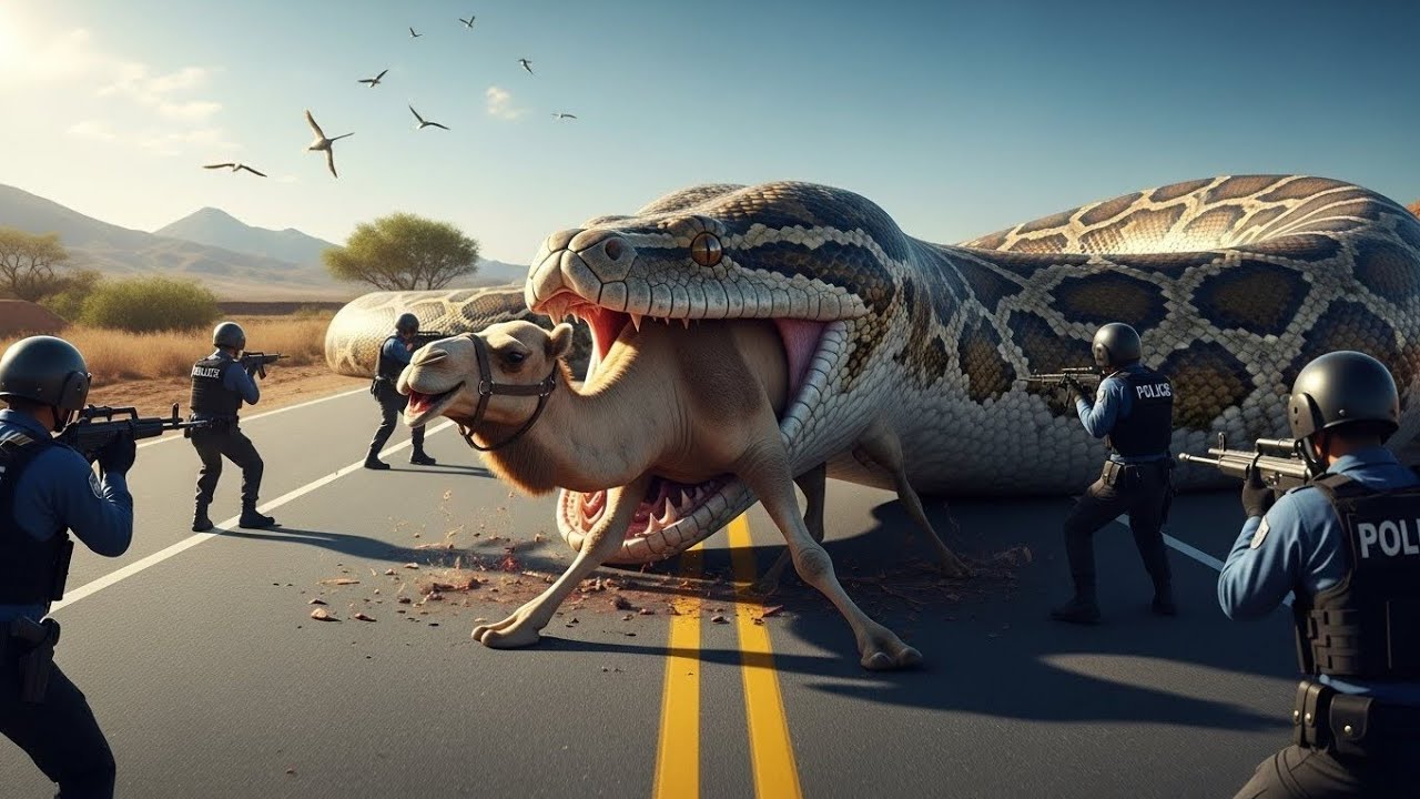 Giant Python Wrapped Around Camel on Highway – Real Rescue Mission Caught on Camera! - YouTube