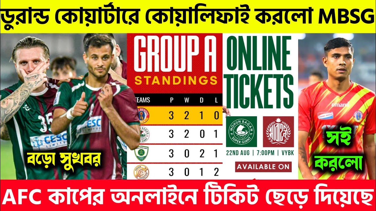 📌 আজ BFC ম্যাচ ড্র করতেই ডুরান্ড কোয়ার্টারে MBSG😱সুমিত পাসি সই করলো🤩 ...