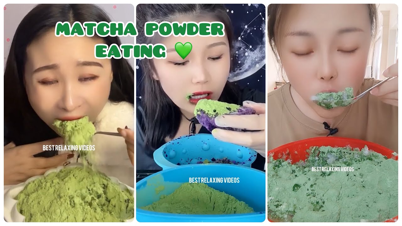 [ASMR] HEAVY MATCHA POWDERED ICE EATING MATCHA ASMR & BIG BITES 😋 ...