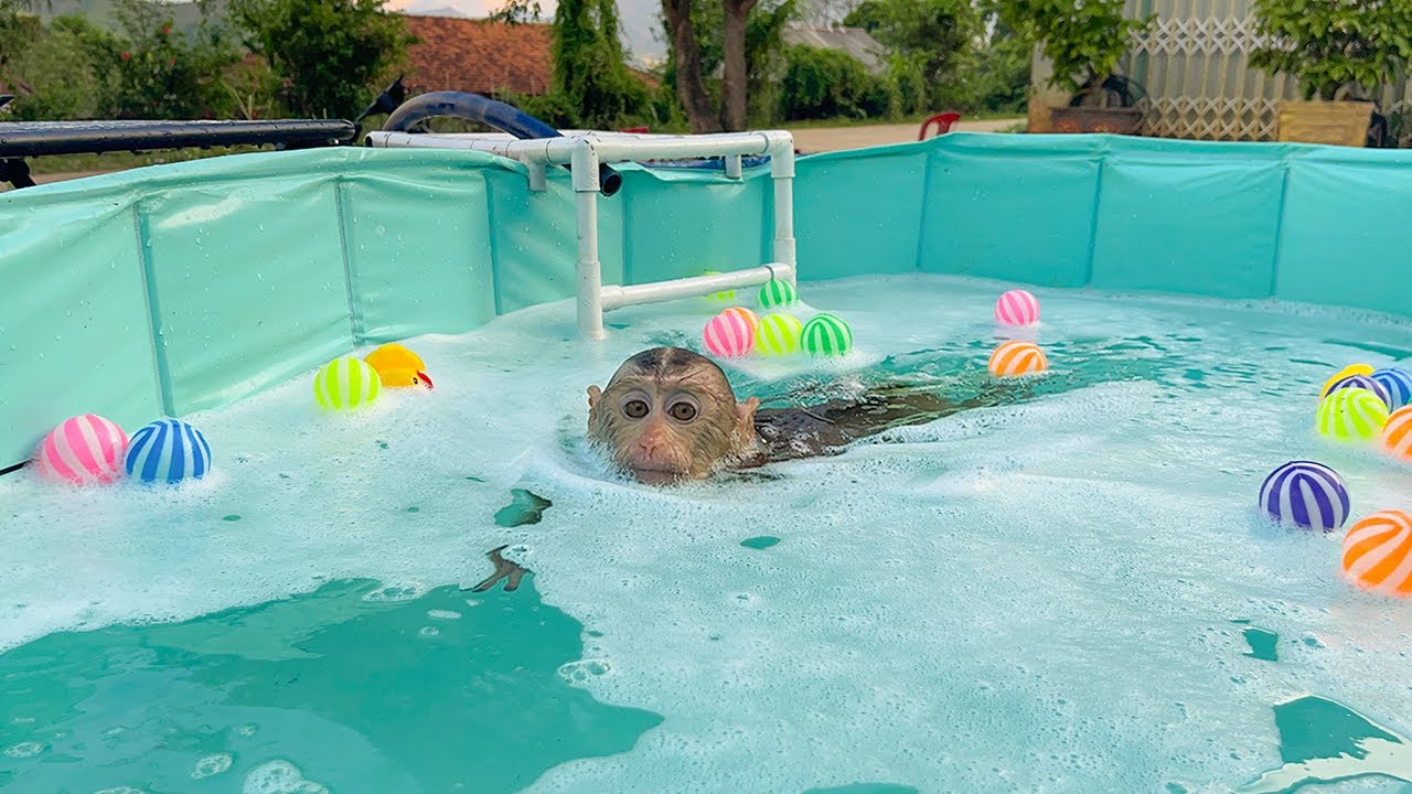 YuYu excited and can't wait to experience outdoor soap pool! - YouTube