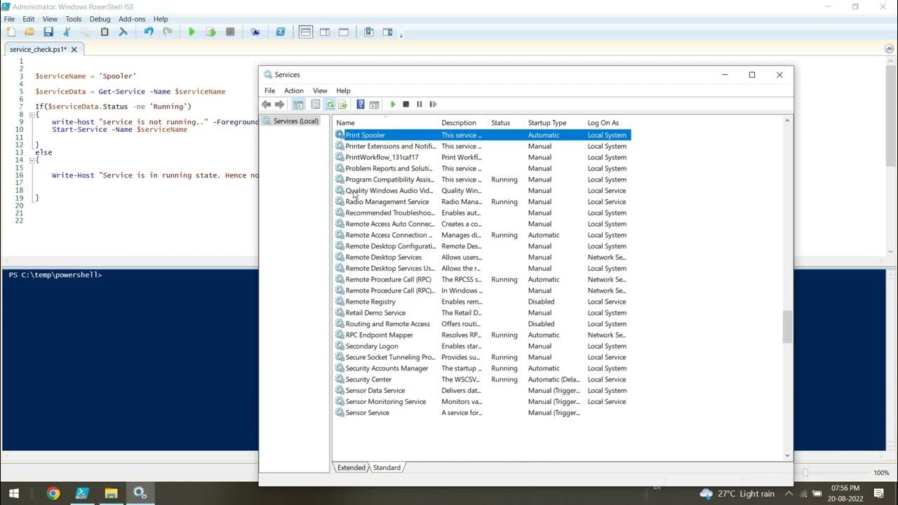Powershell script how to start service | how to start stopped service ...