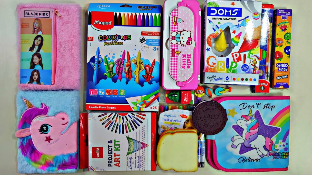 collection of colour arts kit, hello kitty geometry box, maped pencil ...