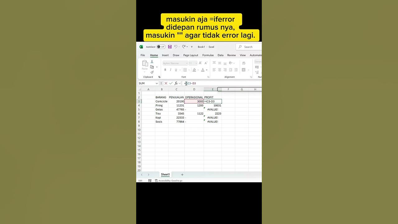cara mengatasi error value di excel #belajarexcel #excel #microsoftoffice #exceltips # ...