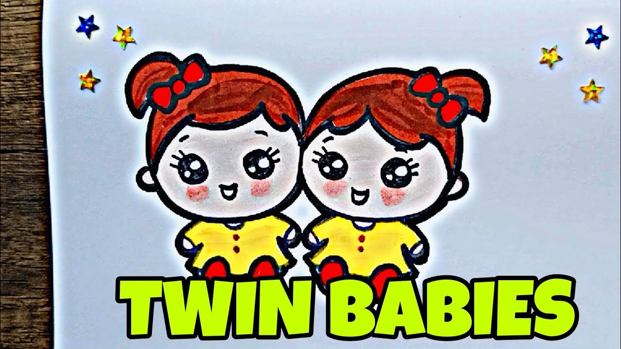 TWIN BABIES Drawing 👶👶 Baby Girls 😍😍 #easydrawing #baby #twins #sisters ...