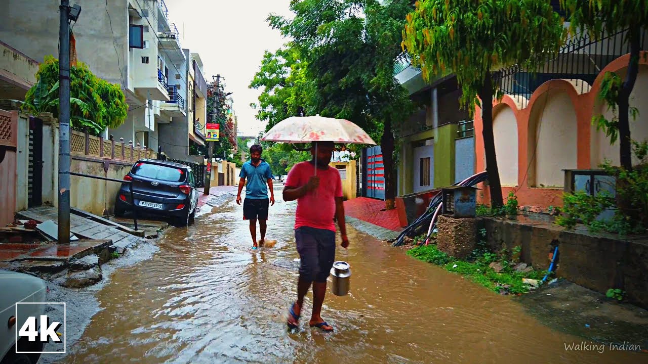 The Rain effect in streets of Jaipur | Walking in the streets of Jaipur ...
