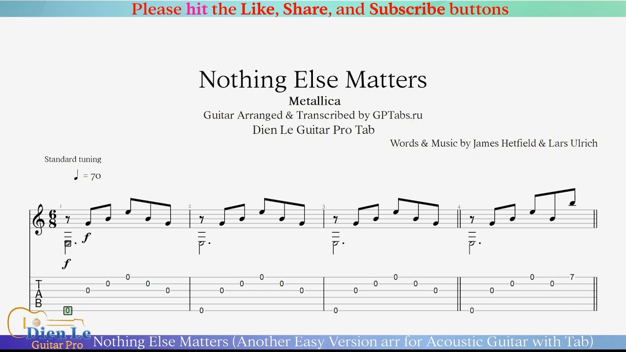Nothing Else Matters (Another Easy Version arr for Acoustic Guitar with ...