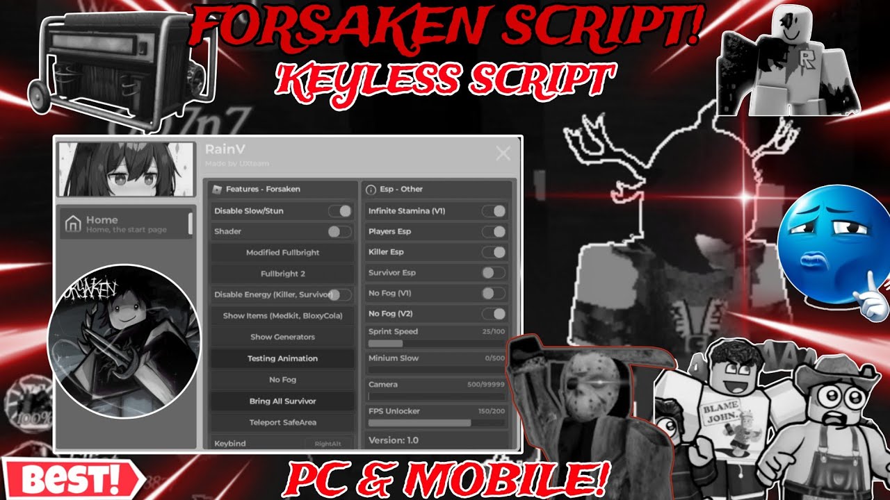 Latest Forsaken Roblox Keyless Script RainV Disable Slow/Stun,INF ...