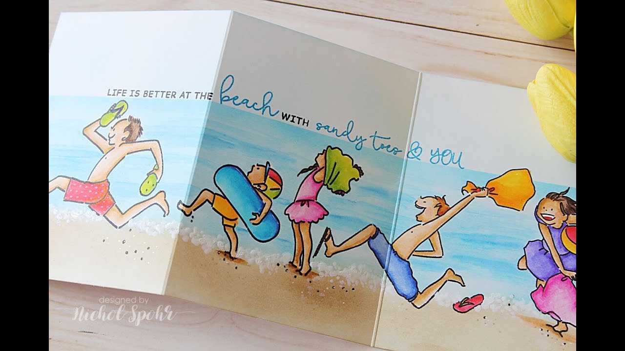 Waffle Flower | Beach Scene One Layer Tri Fold Card - YouTube