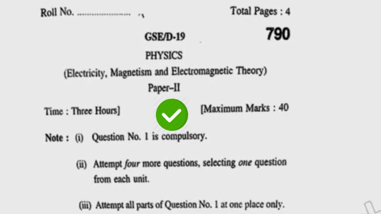 2019 KUK BSc 1st Sem Physics II Question Paper - YouTube