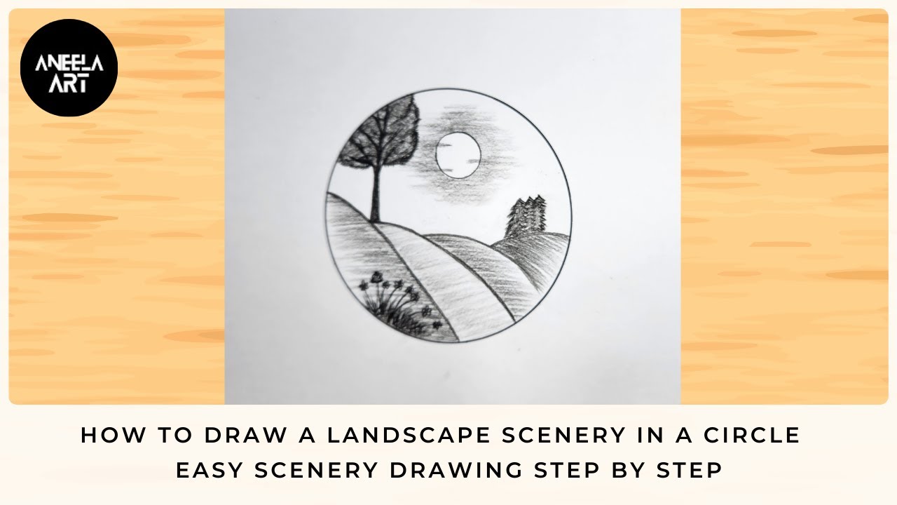 How to Draw a Landscape Scenery in a Circle || Easy Scenery Drawing ...