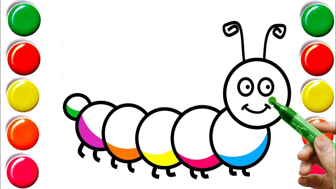 Caterpillar Rainbow Drawing, Painting, Coloring for Kids & Toddler ...