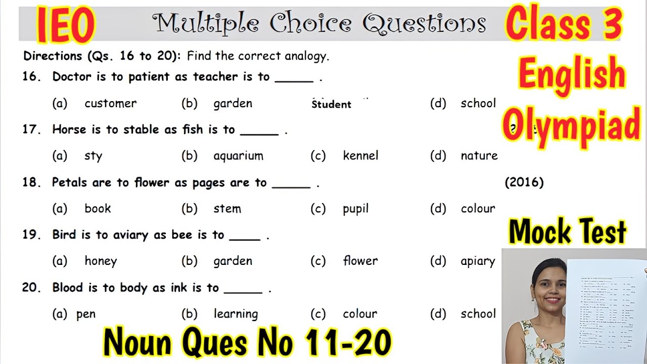 Olympiad Exam for Class 3 English 2023 | English Olympiad Mock Test for ...