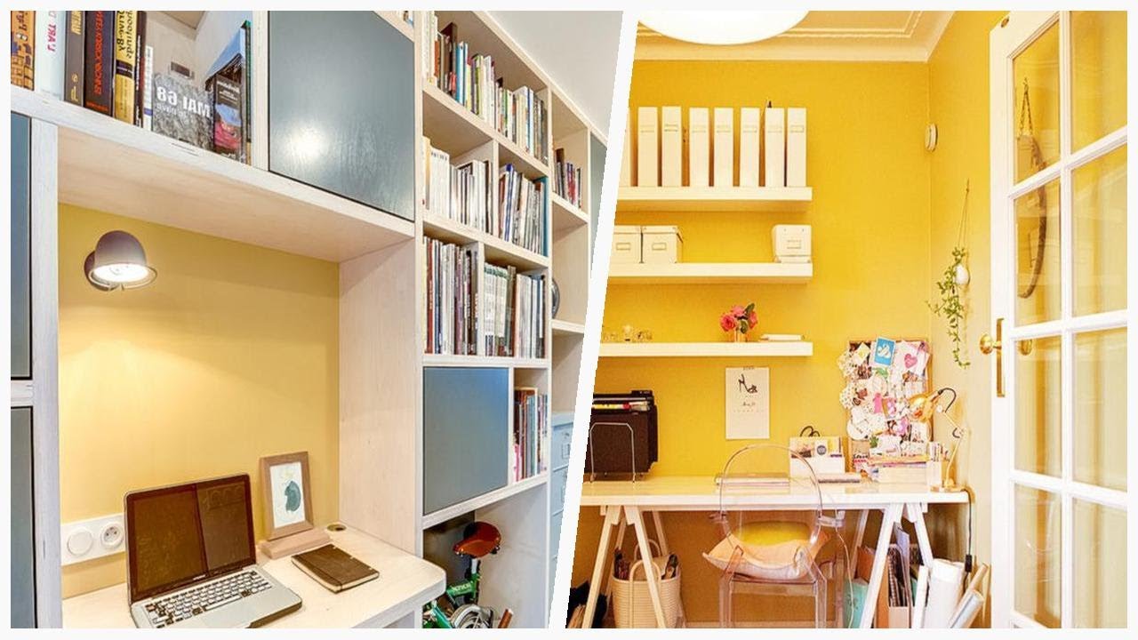75 Small Home Office With Yellow Walls Design Ideas You'll Love ☆ - YouTube