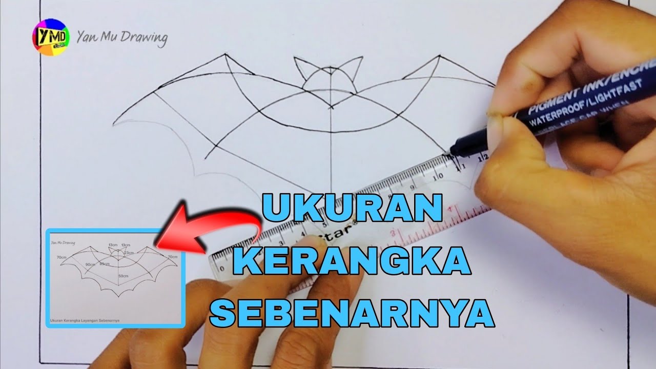 Menggambar Sketsa Layangan Kelelawar || Lengkap Ukuran sebenarnya ...