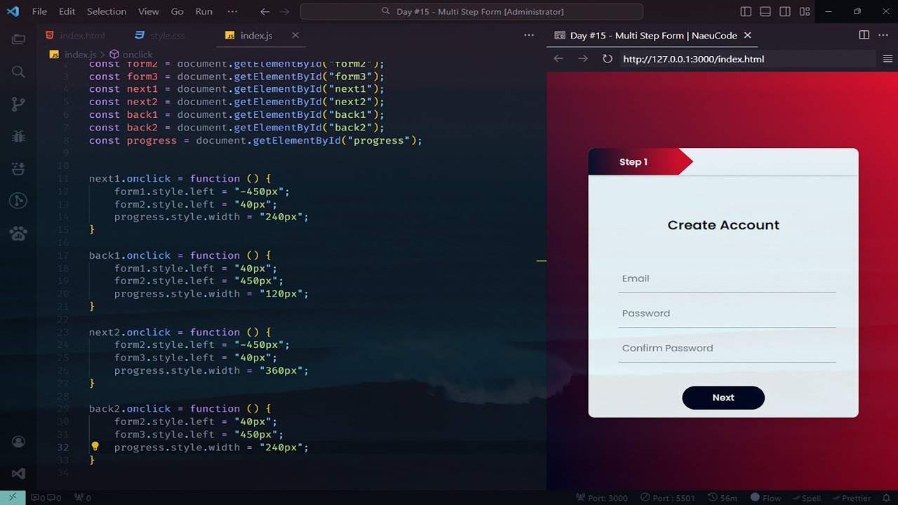 Naeucode Day 15 Multi Step Form Using Html Css And Javascript No Talking Youtube