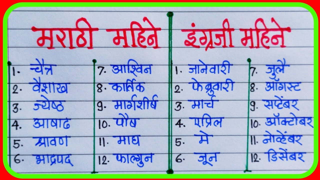 मराठीमहिने व इंग्रजी महिने |angreji mahine marathi mahine |मराठी महिने ...
