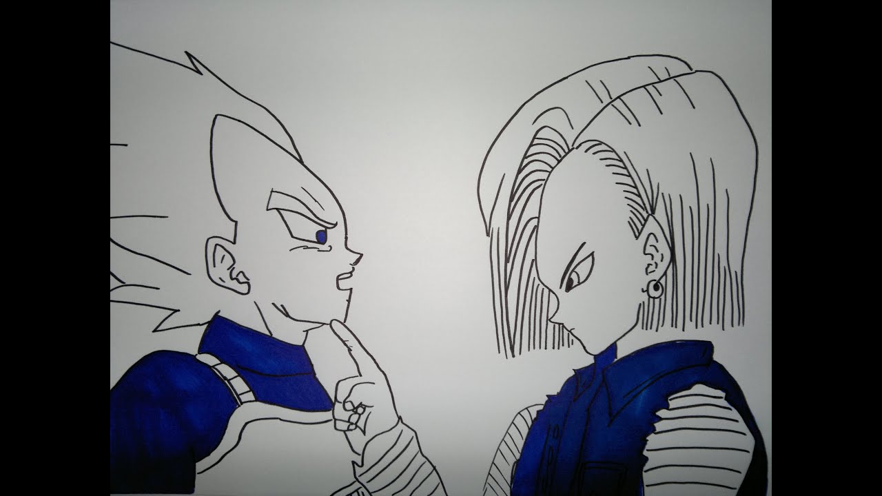 How To Draw Android 18 VS Vegeta Super Saiyan.ベジータ超サイヤ人対アンドロイド18を描画する方法 ...