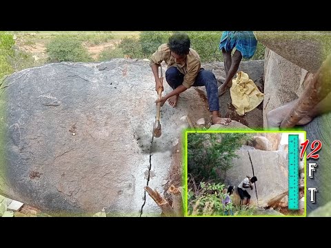 Big Stone Cutting 😧 into two pieces with hand made tools😍|#hardwork # ...