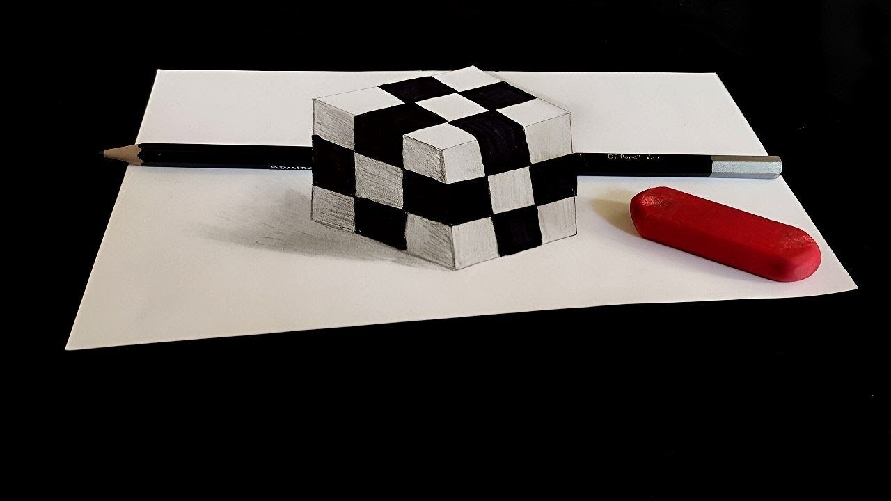 3d trick on real cube paper / How to draw 3D | Learning 3D drawing step ...