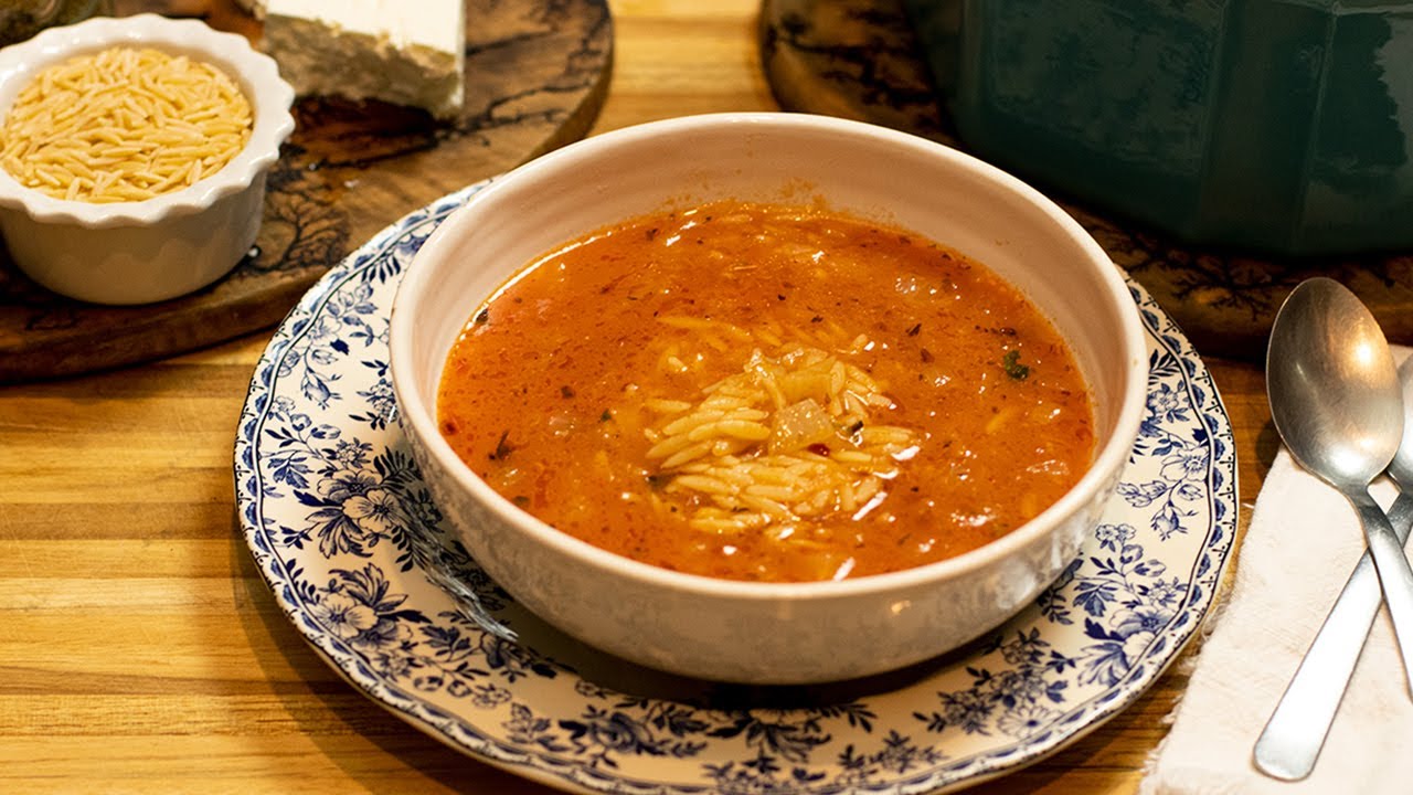 Manestra: Greek Tomato & Orzo Soup - YouTube