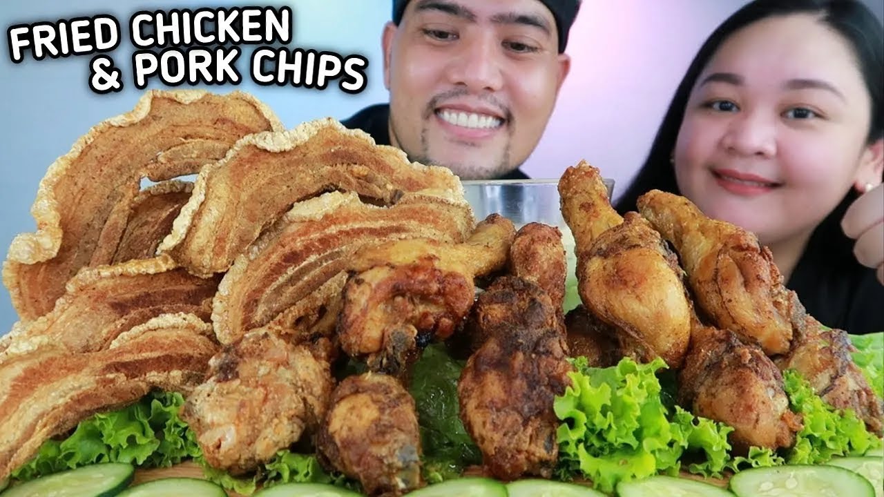 FRIED CHICKEN + CRISPY PORK BELLY CHIPS | FILIPINO FOOD | MUKBANG ...