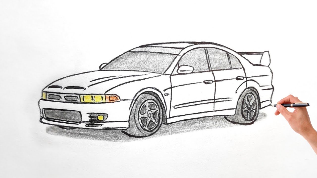 How to draw a MITSUBISHI GALANT 2000 / drawing a 3d car / coloring ...