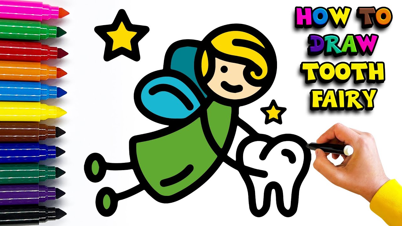 Tooth Fairy Easy Drawing, Painting and Coloring for Kids & Toddlers ...