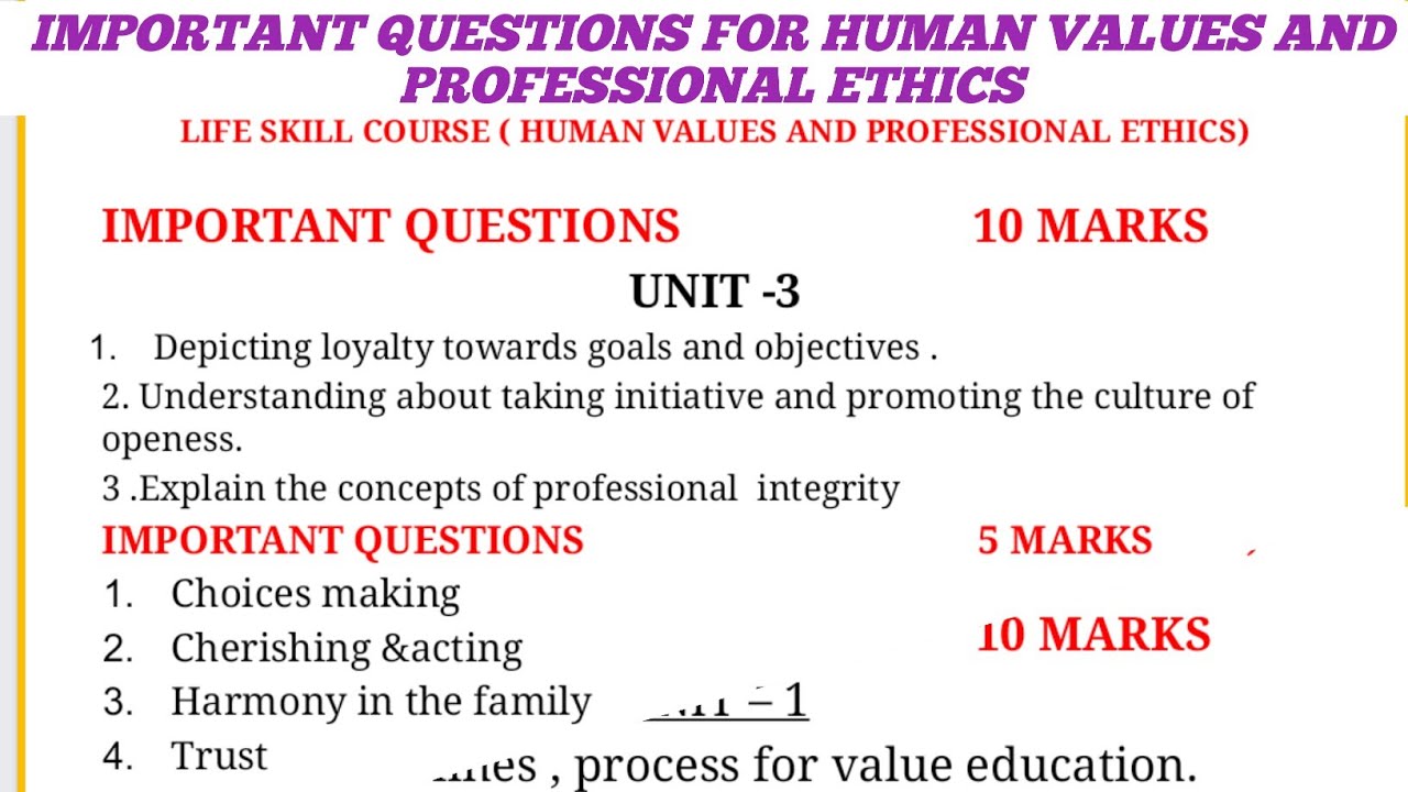 life skill course ( human values and professional ethic) important ...