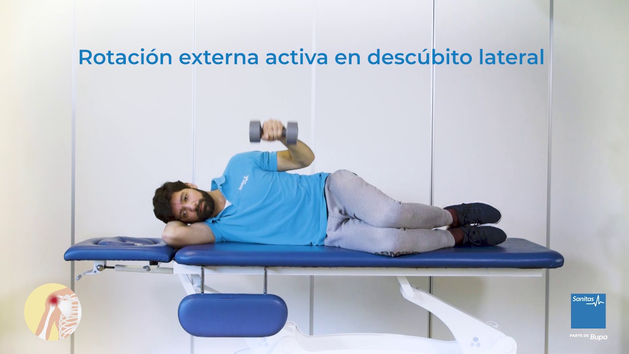 Rotación externa activa en descúbito lateral - YouTube