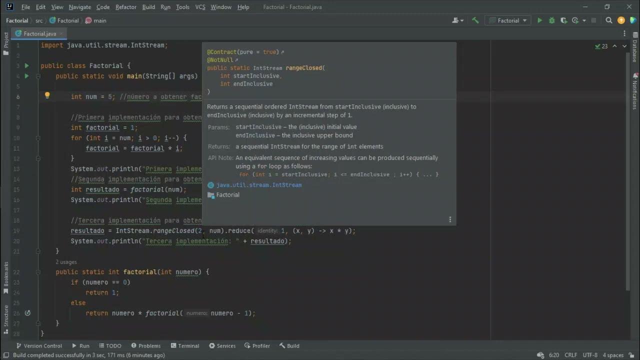 Implementación de factorial con IntStream - YouTube