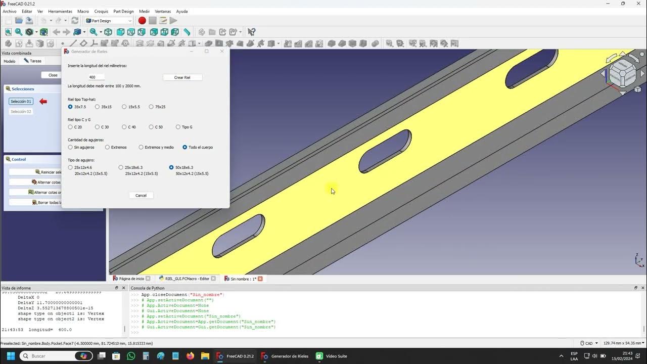 GENERADOR DE RIELES DIN EN FREECAD Y PYTHON (MACRO) - YouTube
