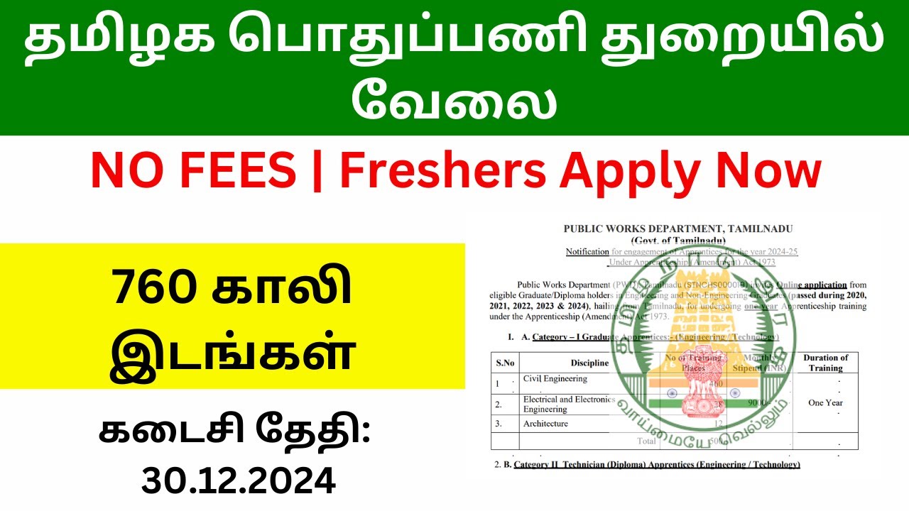 Public Works Department PWD Apprentice 2024 Tamil Government Jobs public-works-department-pwd-apprentice-2024-tamil-government-jobs
