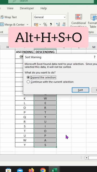 Shortcut key for ascending descending order in excel #excelreel #datepick #excelshorts # ...