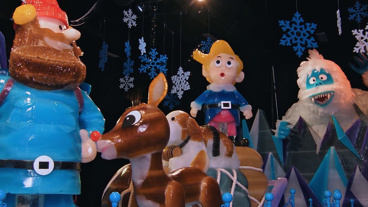 Ice carvings of Rudolph and friends at ICE! - YouTube