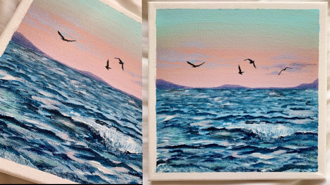 EASY Ocean Sunset Acrylic Painting | BEGINNERS - YouTube