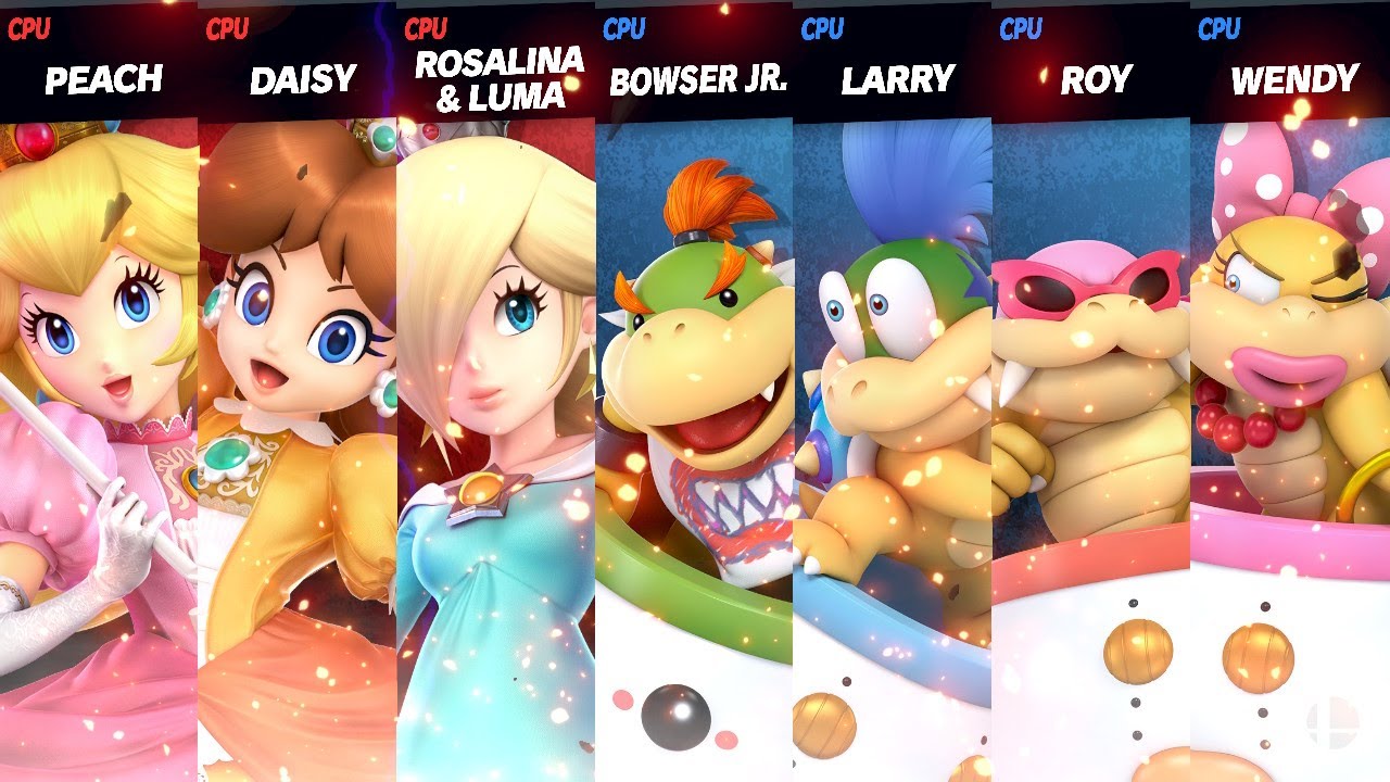Peach & Daisy & Rosalina vs Bowser Jr & Larry & Roy & Wendy (Super ...