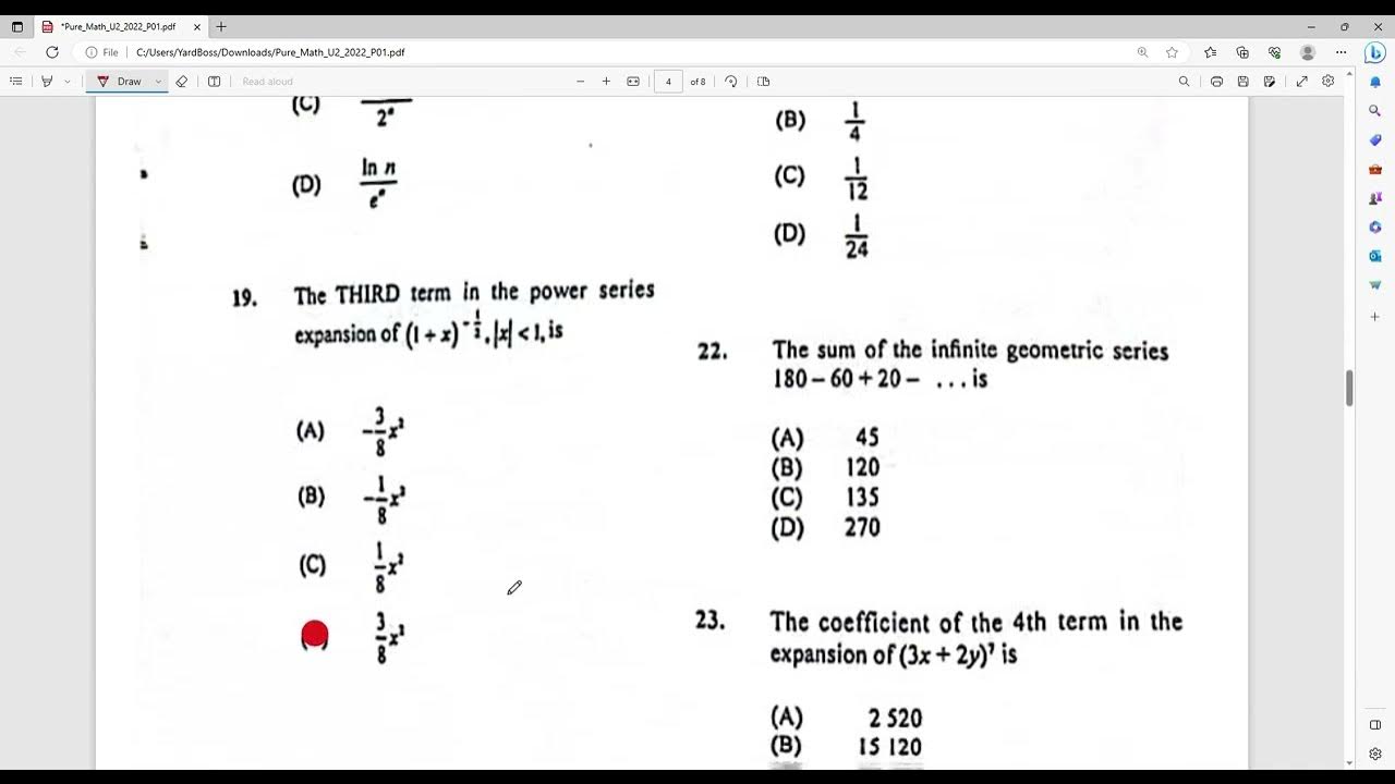 Cape Pure Mathematics Unit 2 Paper 1 2022 Solutions - YouTube
