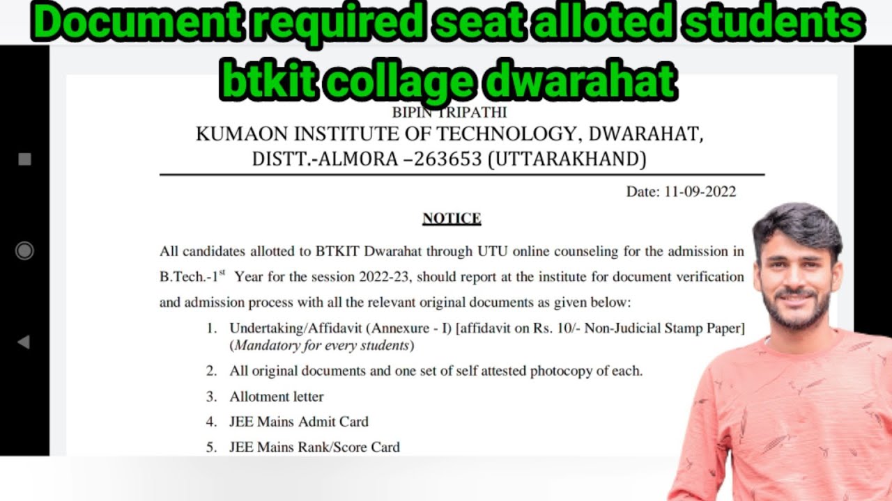 btkit dwarahat college || Seat alloted students Documents required for ...