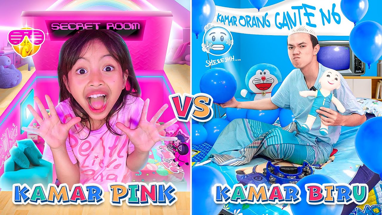 LEIKA PUNYA SECRET ROOM KAMAR PINK LEIKA VS KAMAR BIRU TOMPEL 😍 CHALLENGE MAKAN SERBA WARNA ...