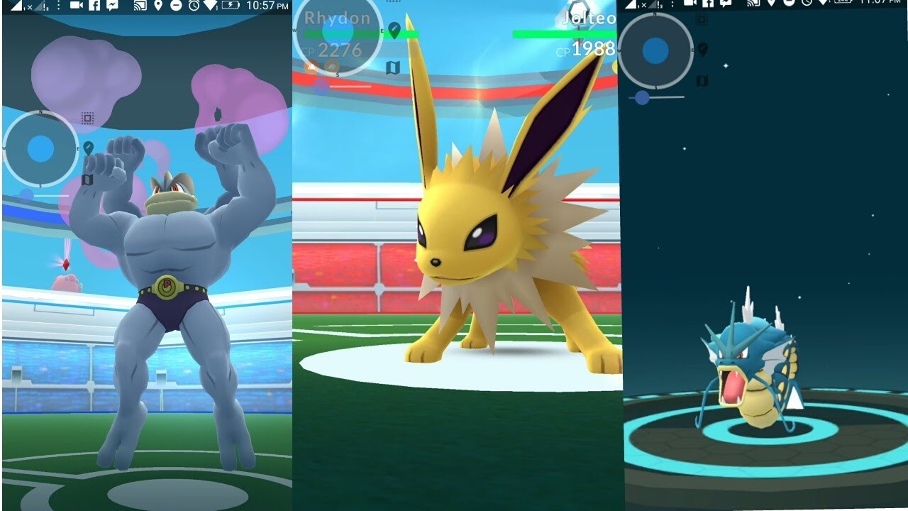 MACHAMP + JOLTEON RAID BOSS GYM BATTLE + GYRADOS EVOLVE IN POKEMON GO ...