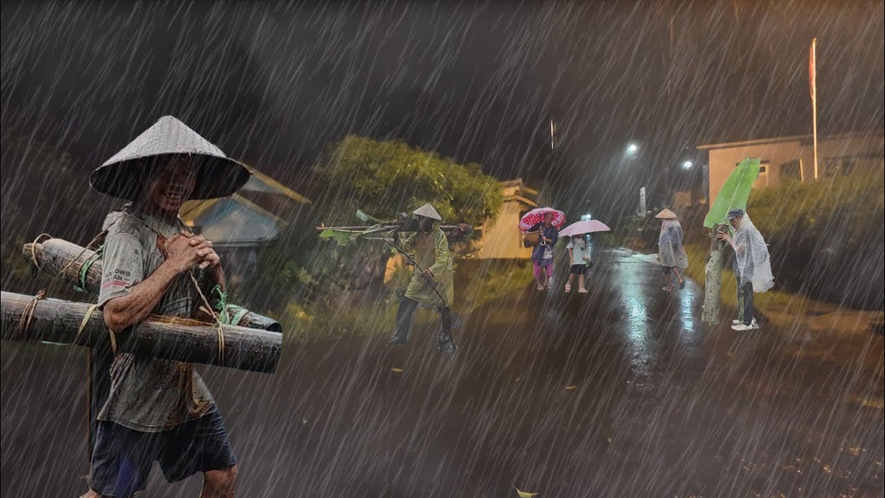 Walking in Heavy Rain Thunder and Strong Winds at Night | Heavy Rain ...