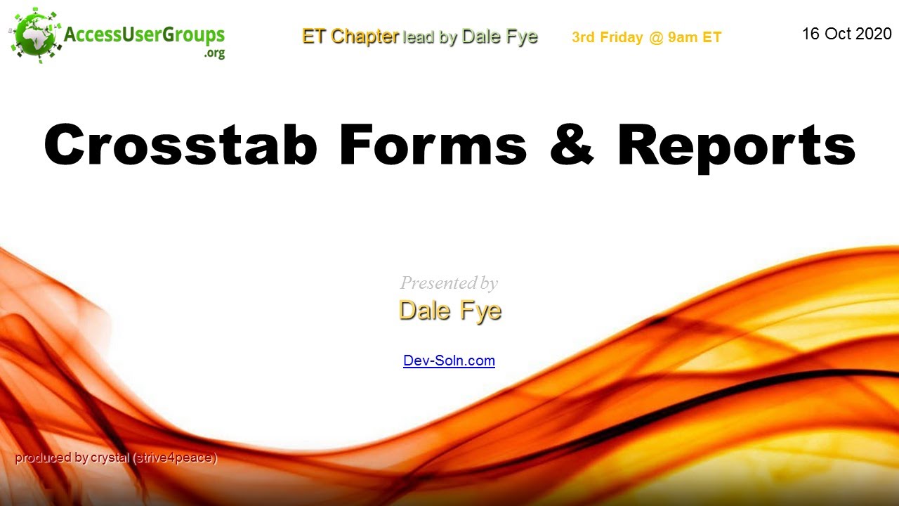ET: Crosstab Forms and Reports, by Dale Fye - Access ET - YouTube