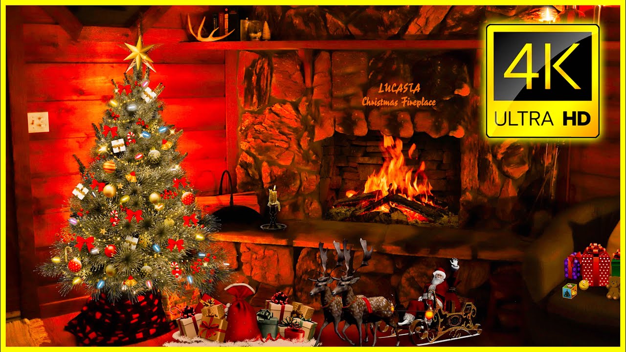 🎄 Cozy Christmas Fireplace Scene | 4K UHD Burning Fireplace Video ...