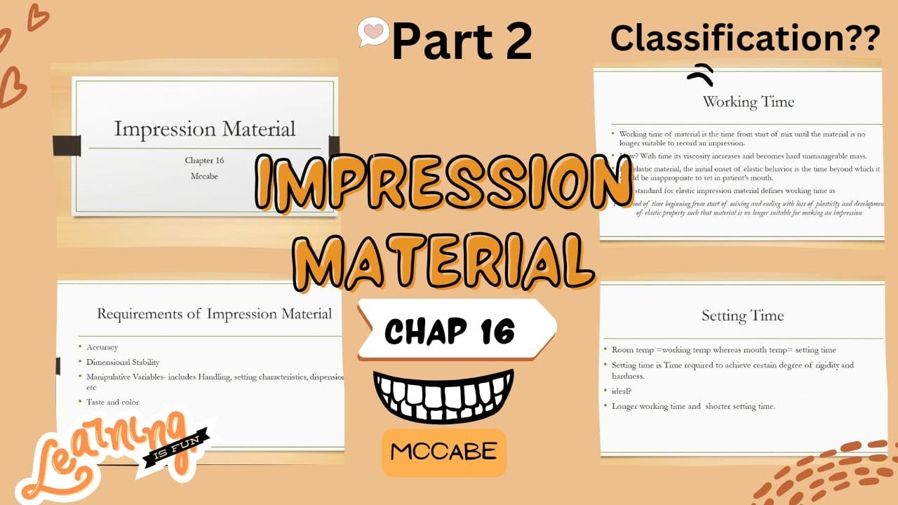 Requirements of Impression material, Working and setting time McCabe ...