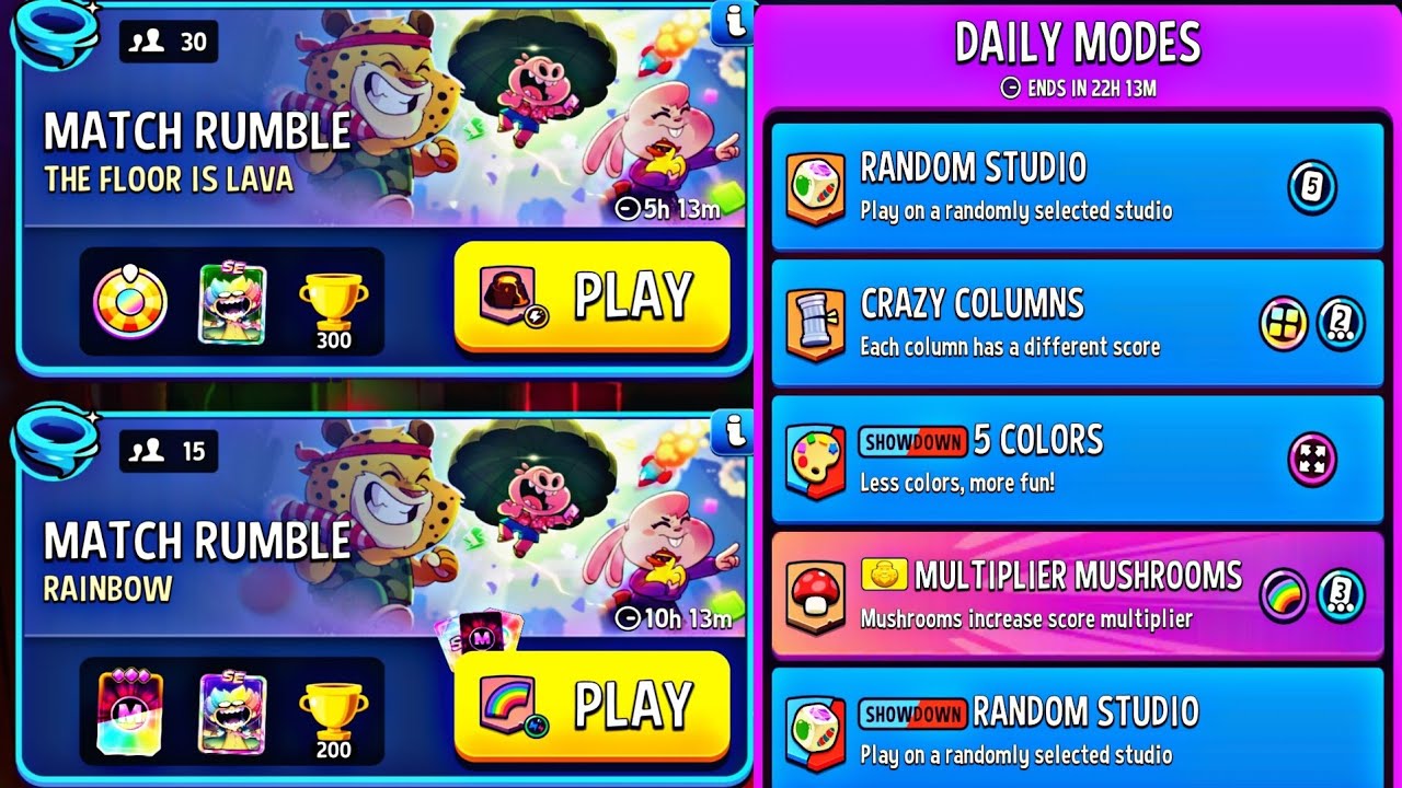 the floor is lava rumble | rainbow rumble | 5 color daily modes | crazy ...